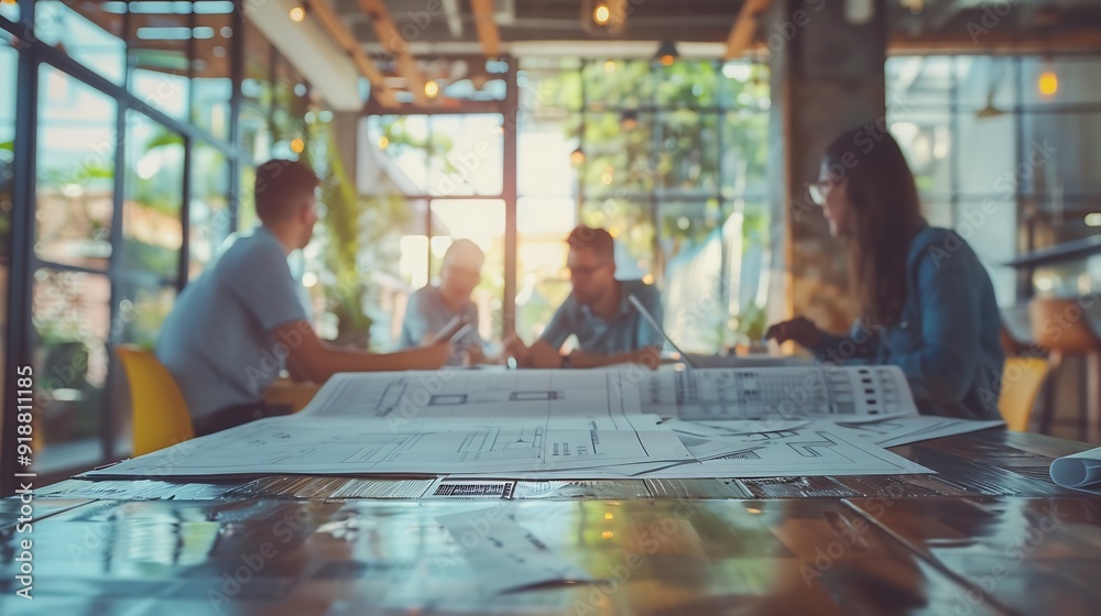 Brainstorming group of architects and engineers discuss building ...