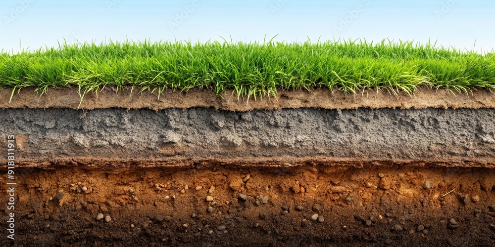 Cross-section view of soil with layers of topsoil, subsoil, and grass ...