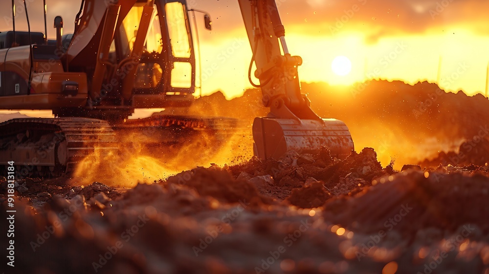 Crawler Excavators with are digging the soil in the construction site ...