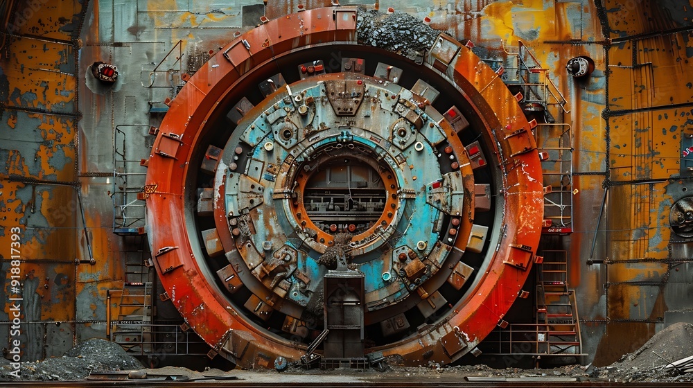 Colorful of cutter head of a Tunnel boring machine TBM look like brick ...