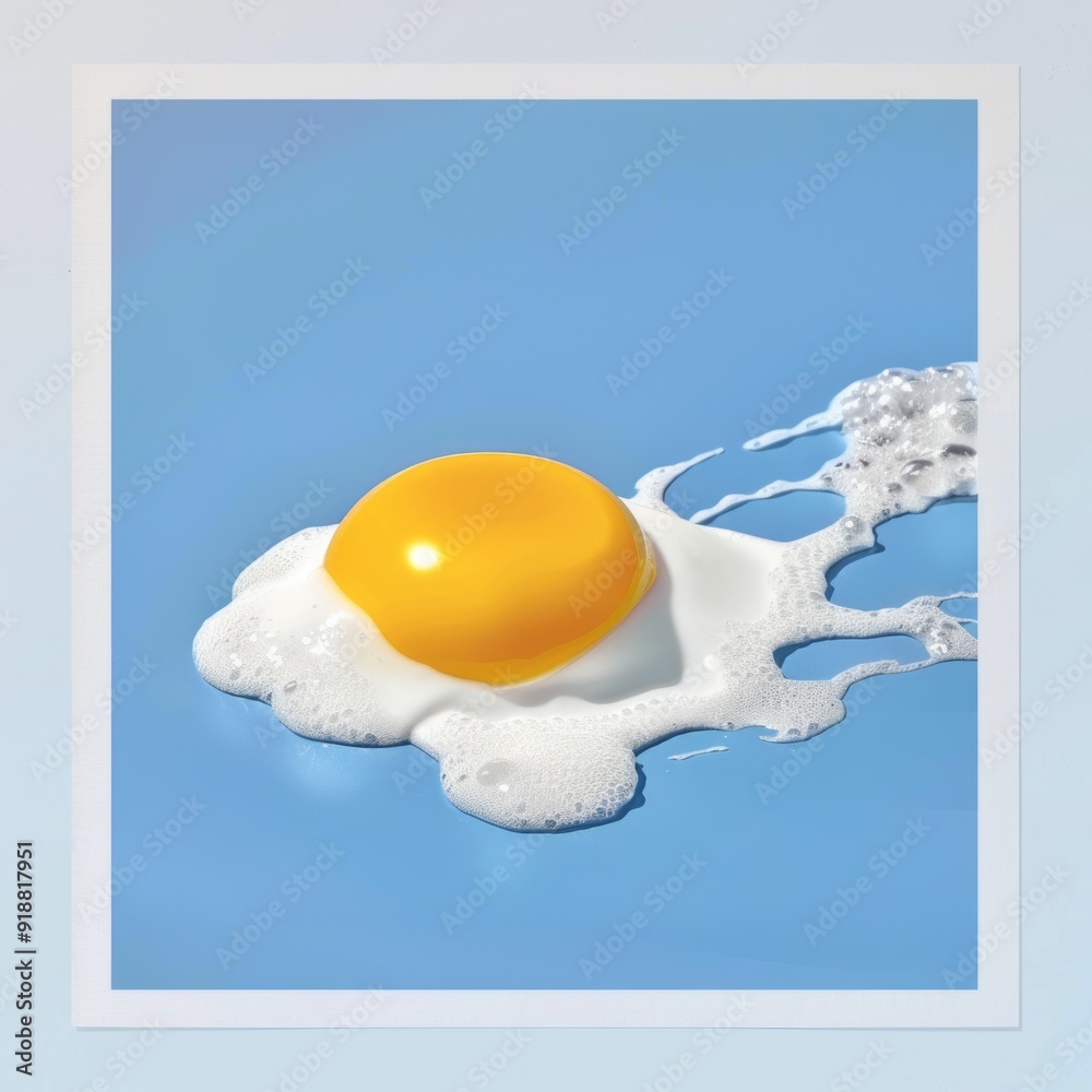 Minimalist art print of an egg yolk floating in the sea with a white ...