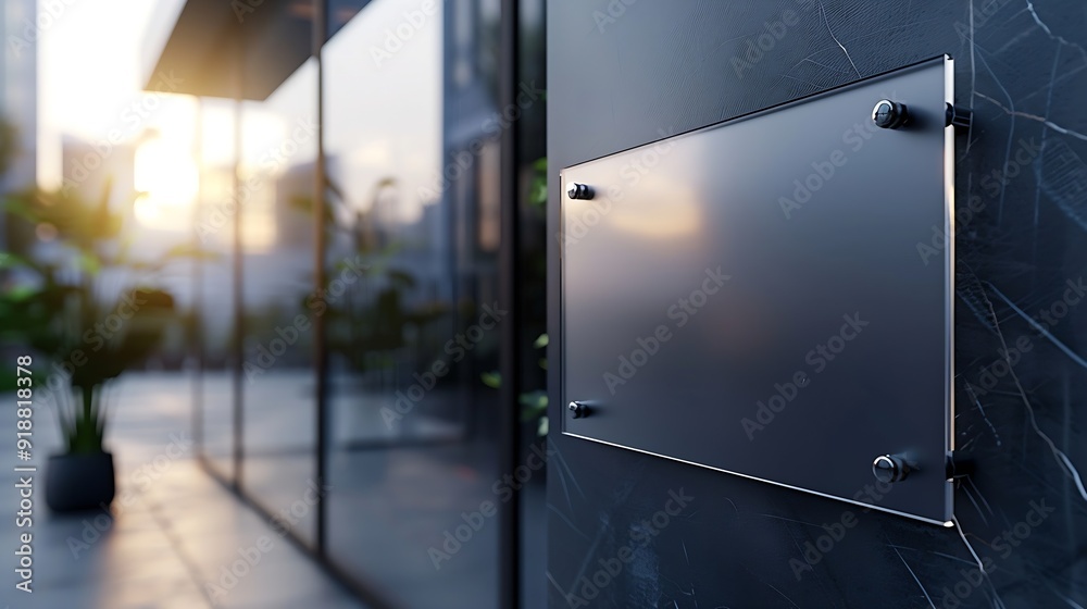 Transparent glass sign plate on wall mockup Template of a blank ...