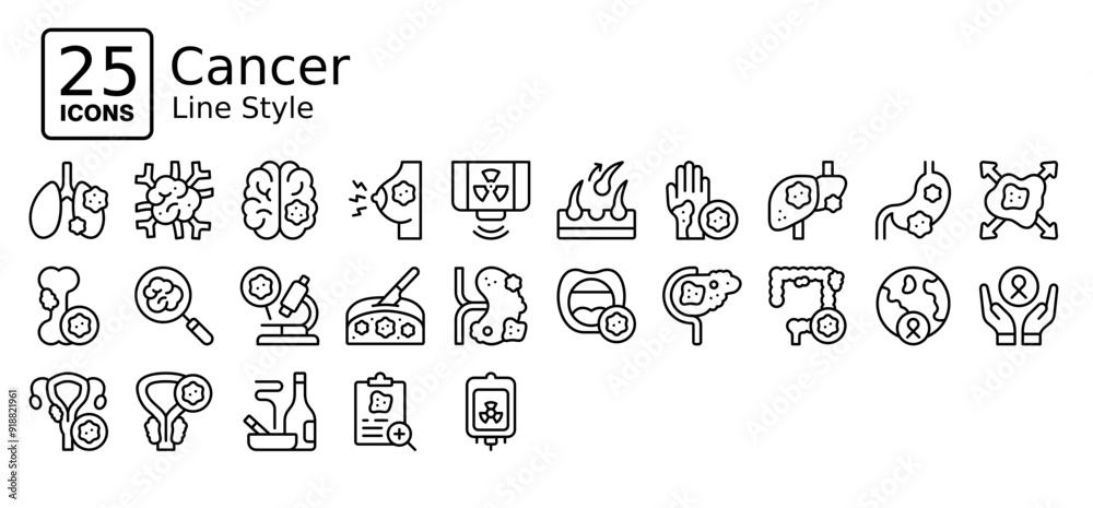 Cancer icons in outline style. Collection of Cancer, Tumor, Medical ...