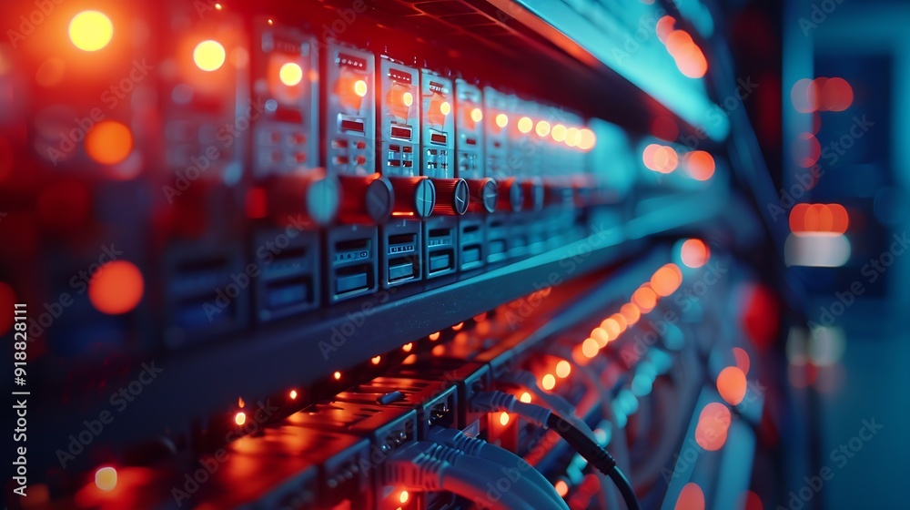 blur technology data center room defocus fiber optic cable and network ...