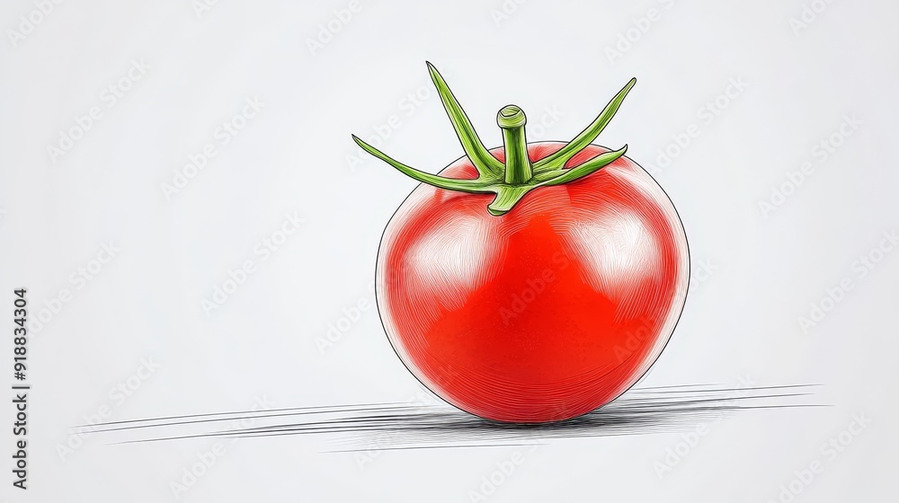Minimalist hand-drawn tomato, line art style, clean and simple with a ...