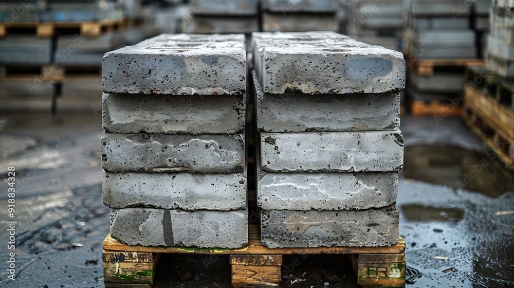 Concrete Cinder Blocks in Industrial Pallets Grey brick Shapes building ...