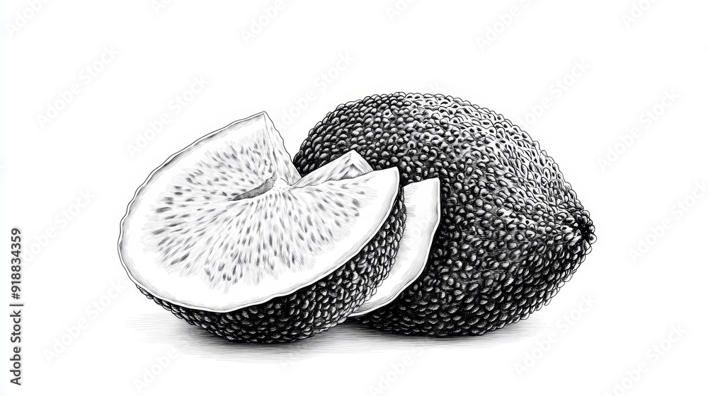 Jackfruit line art, showcasing detailed inner segments and outer ...