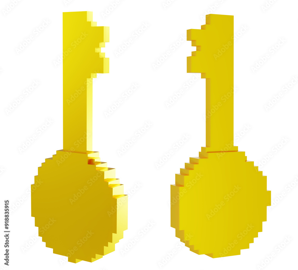 A polygonal golden key, rendered in a low-poly style. This visually ...