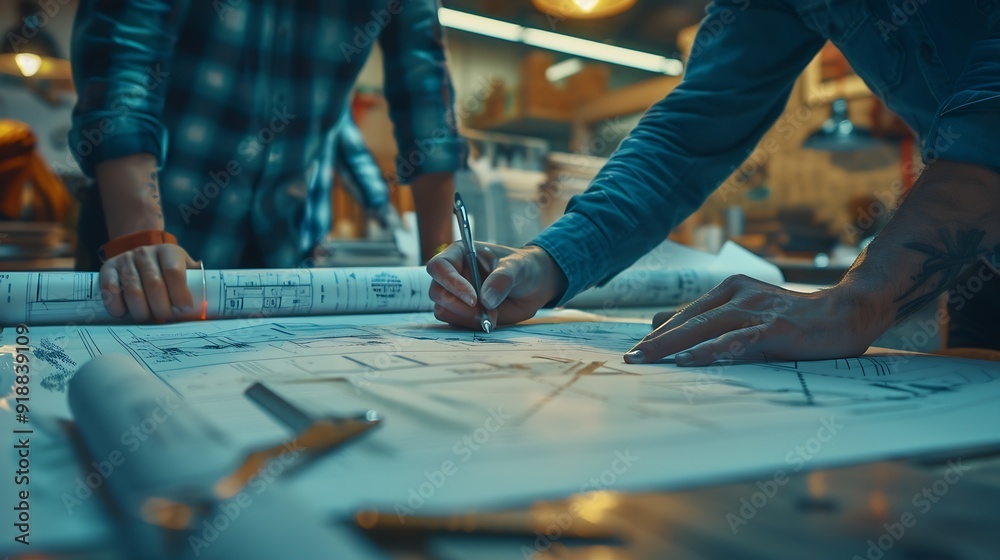 Brainstorming group of architects and engineers discuss building ...