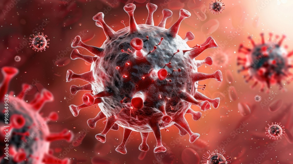 Detailed close-up of a virus particle, showcasing its structure with ...