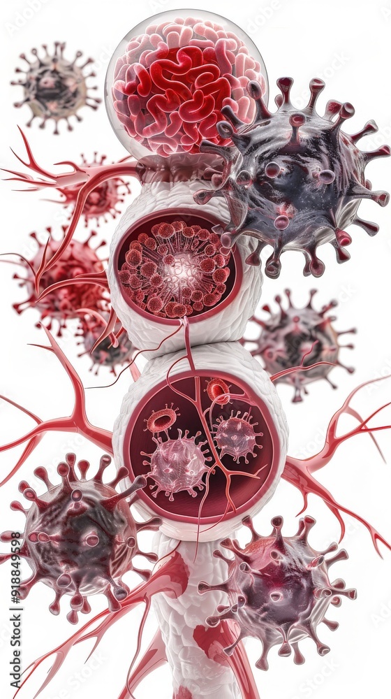 Detailed illustration of blood cells and viruses, showcasing the ...