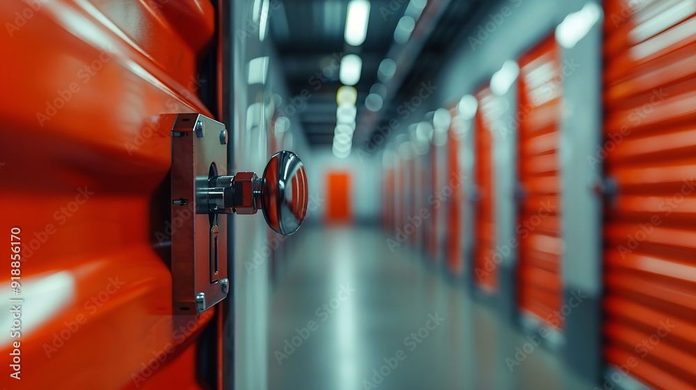 Storage corridor warehouse Self storage facility red metal doors with ...