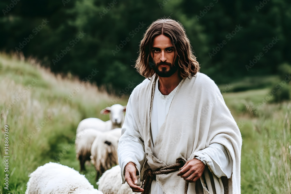 Jesus recovers the lost sheep, a concept of Jesus as a good shepherd ...