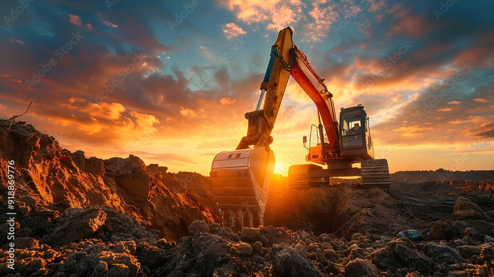 Crawler Excavators with are digging the soil in the construction site ...