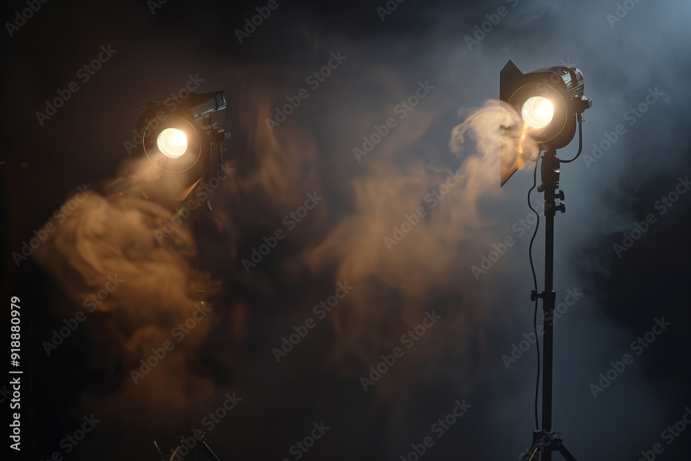 having installed two lighting devices for filming, they stand opposite ...