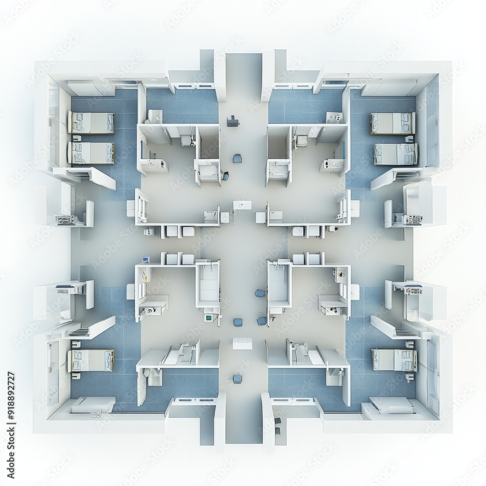 D Render of a hospital with a large emergency and trauma center ...