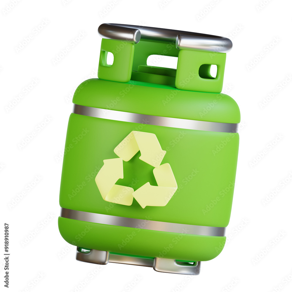 ภาพประกอบสต็อก 3d Green gas tank with the recycling symbol is perfect ...