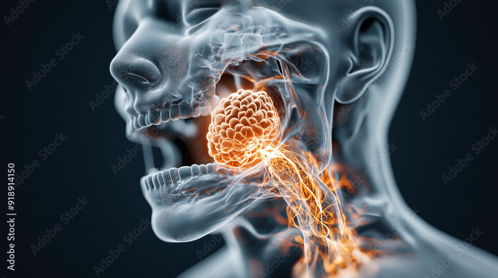 3D rendered anatomical image of a human head with detailed internal ...