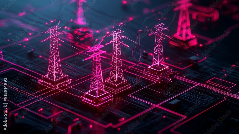 Abstract Visualization of Energy Infrastructure: Power Towers on a ...