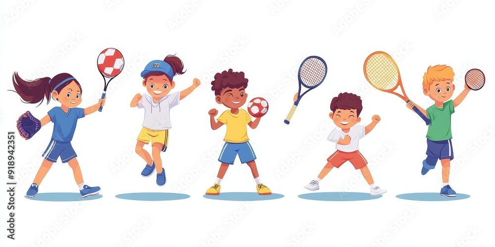Happy children playing sport game, doing physical exercise. Training ...