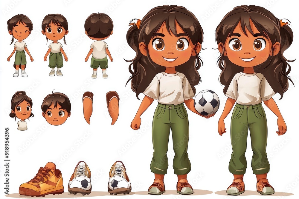 Cartoon Girl Character Sprite Sheet with Different Poses and ...