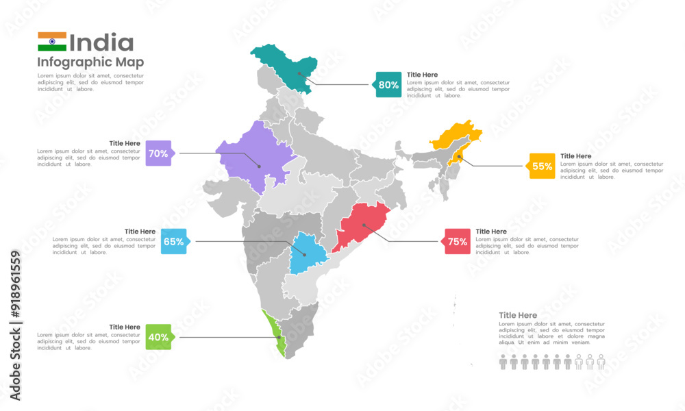 Infographic map of India design template. Geopolitical, Economic Growth ...