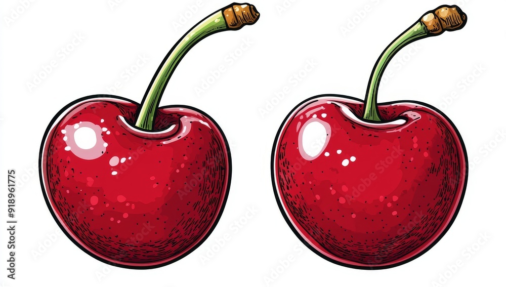 Cherry flat cartoon illustration on white background with two isolated ...