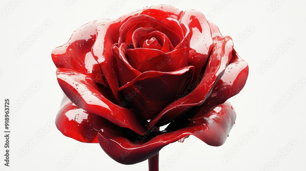 Bright 3D red rose with floral watermark, isolated on white, perfect ...