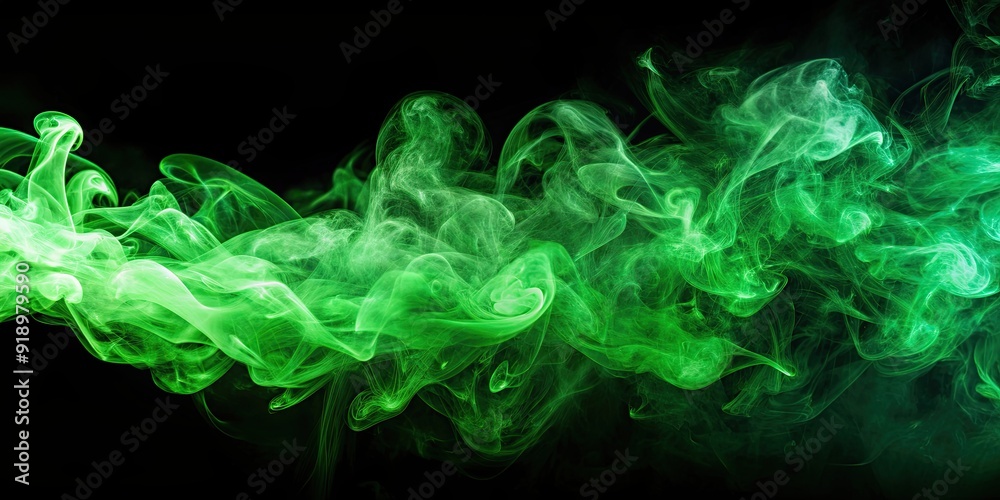 Abstract green smoke on black background with texture overlays for ...