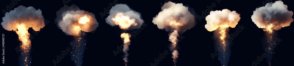 Animation of cloud explosion dust, sprite frame sheet exhaust gas ...
