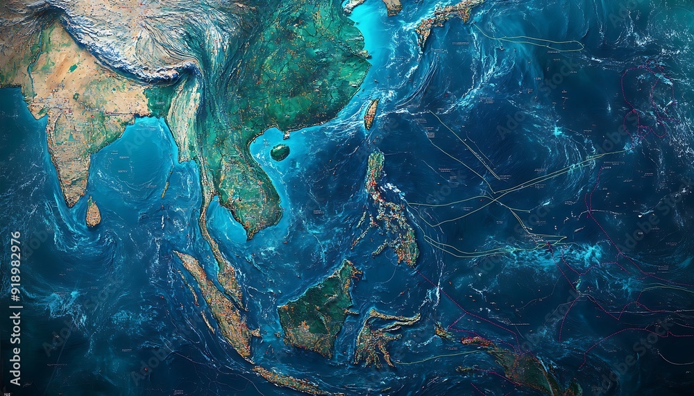 Detailed Map of Southeast Asia with Ocean Currents Stock Illustration ...
