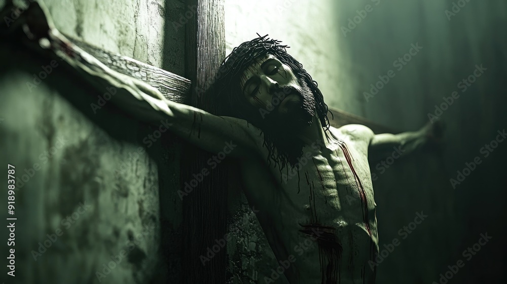 A striking 3D animation of Jesus on the cross with a focus on the ...