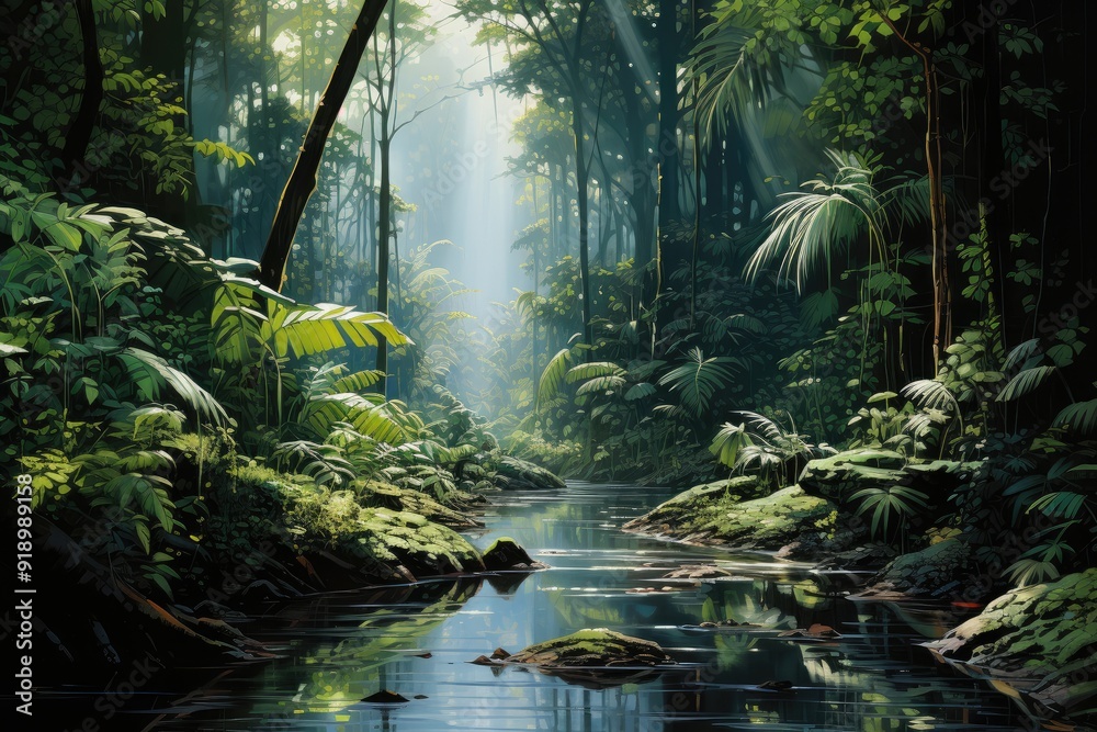 Trekking through the Amazon rainforest. Stock Illustration | Adobe Stock