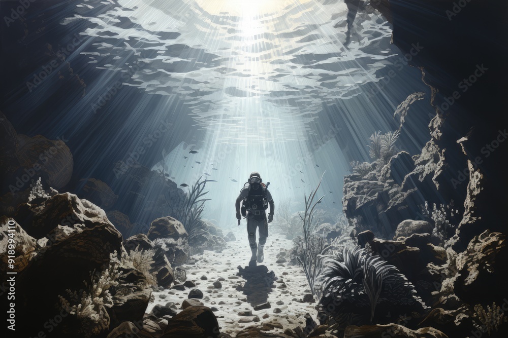 Scuba diving in the Great Blue Hole, Belize. Stock Illustration | Adobe ...
