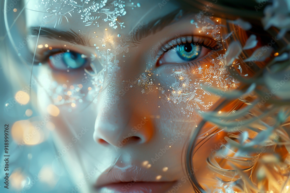 Magical beautiful woman in 3D with imaginative elements, featuring ...