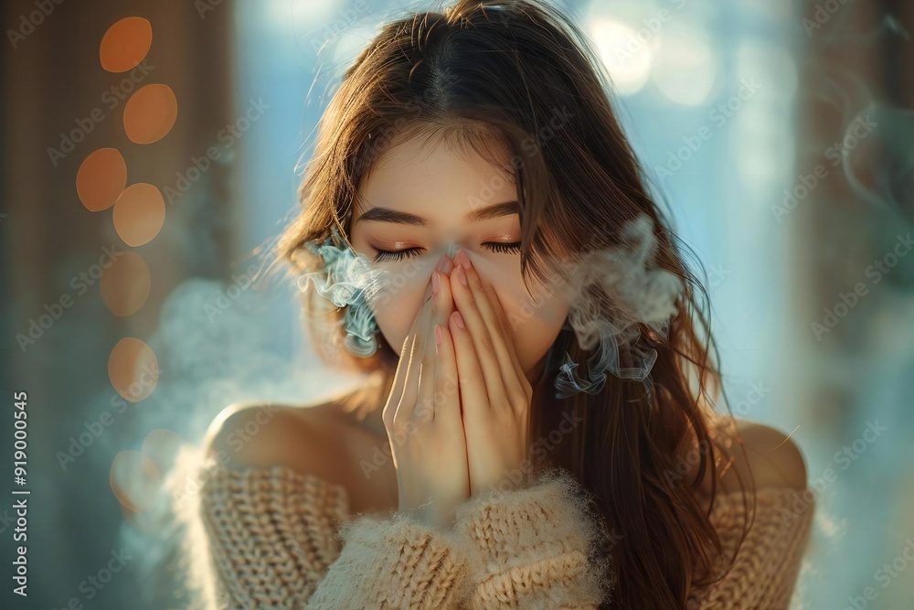 1. Beautiful woman gracefully covering her nose from a bad smell inside ...