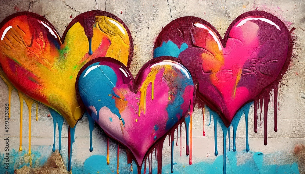 Street Art Expression: Vibrant Hearts with Melted Paint as a Love ...