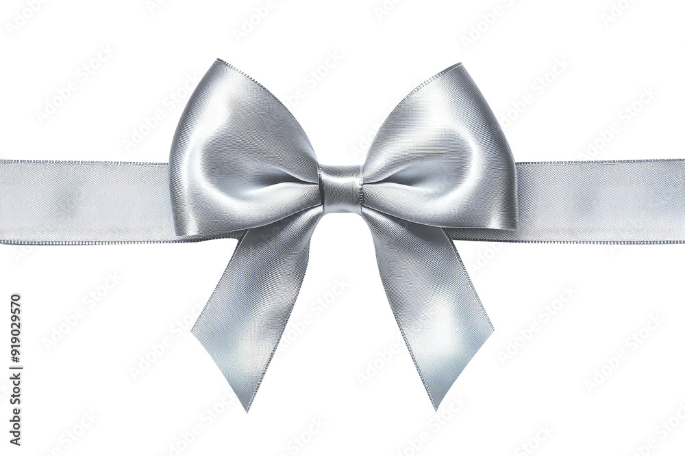 A shiny silver bow displayed on a transparent background, highlighting ...