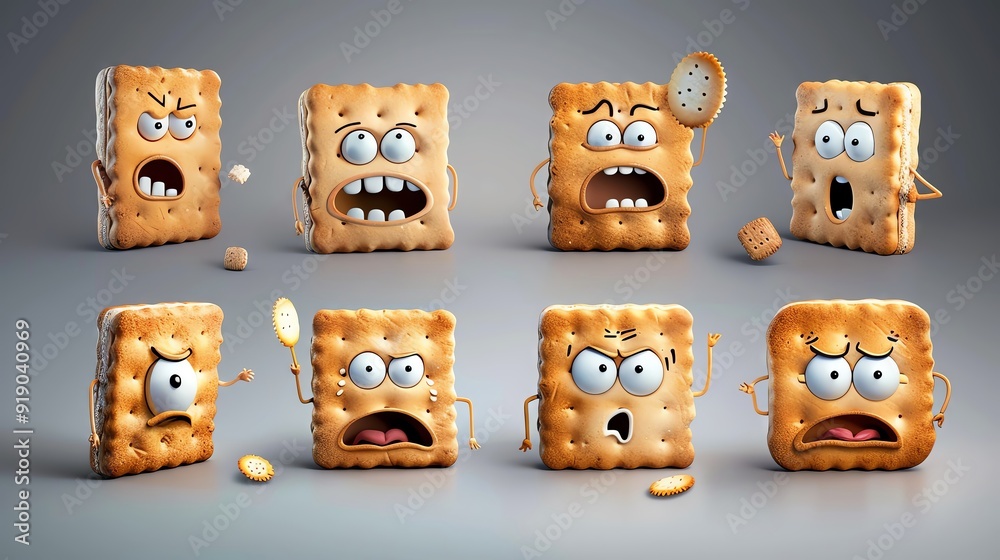 Cartoon characters of crackers, featuring cute cookies with various ...