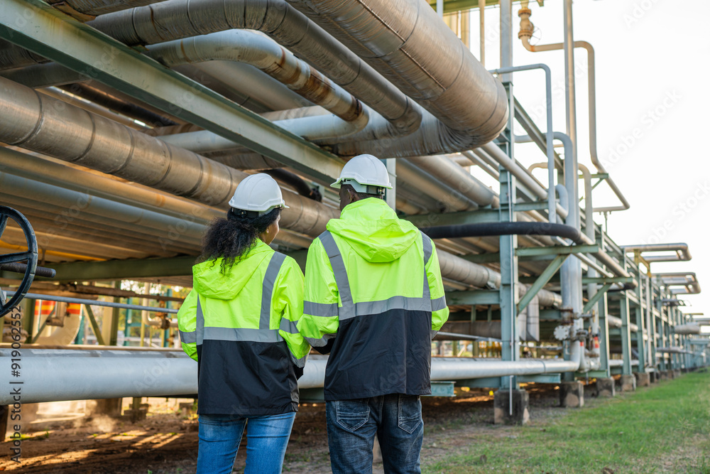 Young mechanical engineer working and holding tablet to checking and ...