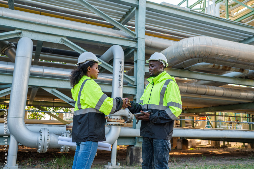 Young mechanical engineer working and holding tablet to checking and ...