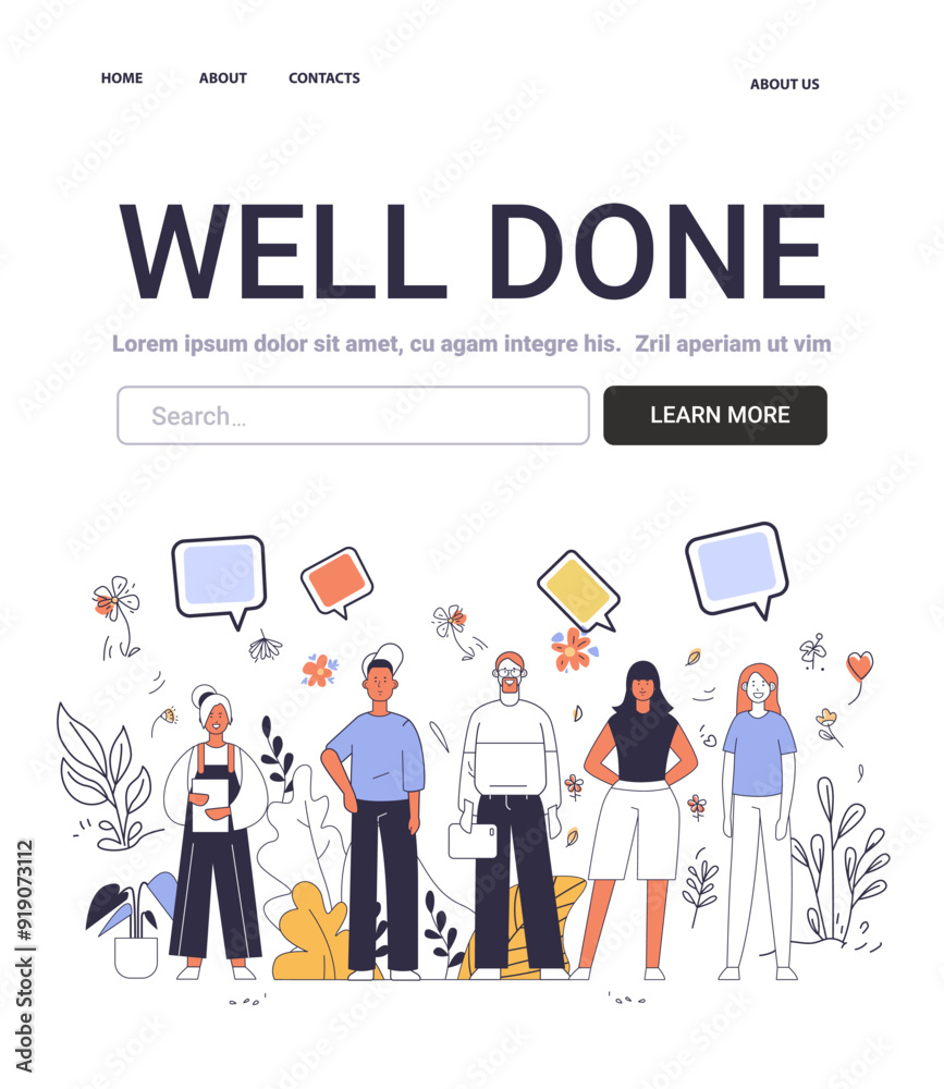 Well done teamwork concept diverse group people standing together ...