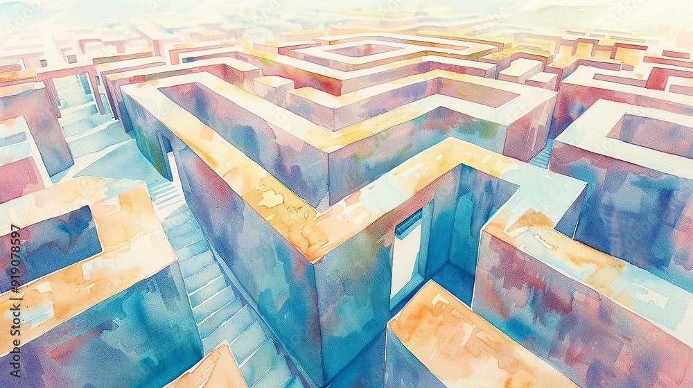 Mirror maze with funhouse mirrors,Clipart, watercolor illustration ...