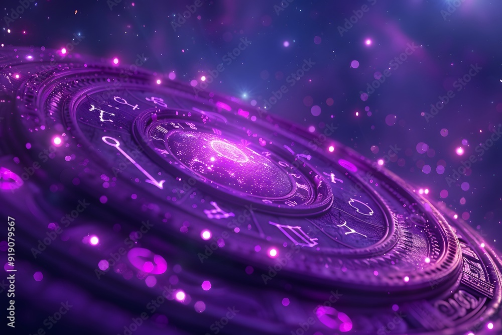 Mystical Cosmic Wheel of Astrology with Glowing Purple Accents Stock ...