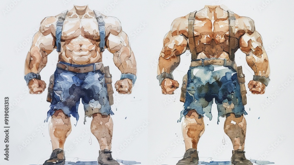 Strongman costume with a muscle suit,Clipart, watercolor illustration ...