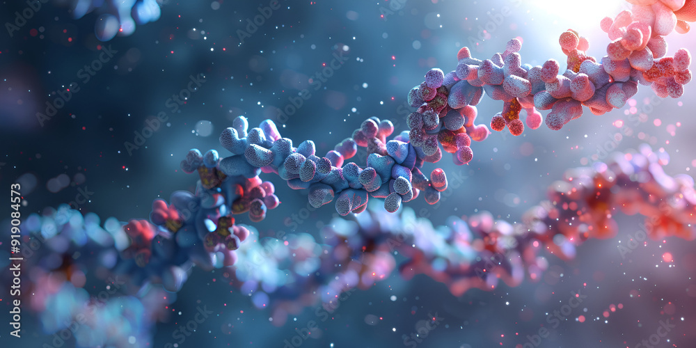 3D render primary structure of protein, polymer reaction, Hydrogen ...