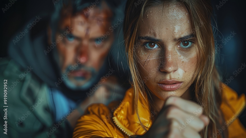 With a furrowed brow, clenched fist and fiery look, the woman projects ...