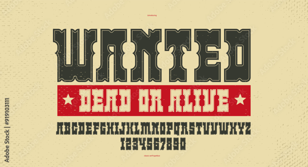 Massive serif font in American style, wild west saloon and western ...