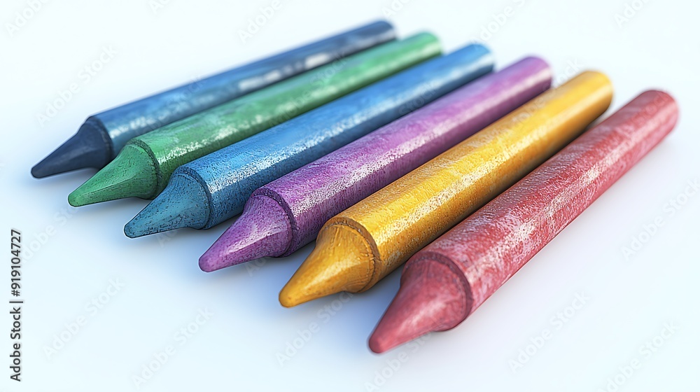 A set of 3D crayons in various colors, some lying flat and others ...