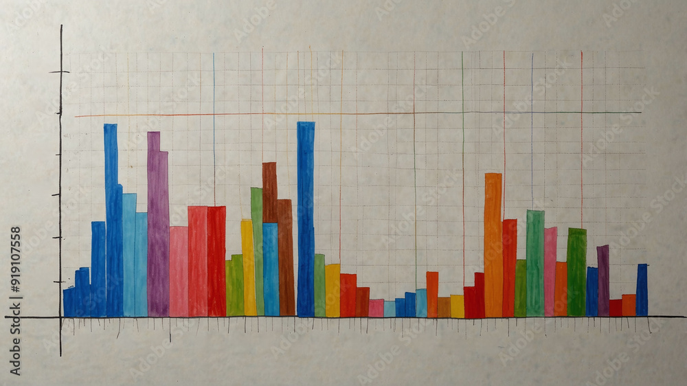 Colorful bar chart drawn by a child with crayons on graph paper ...